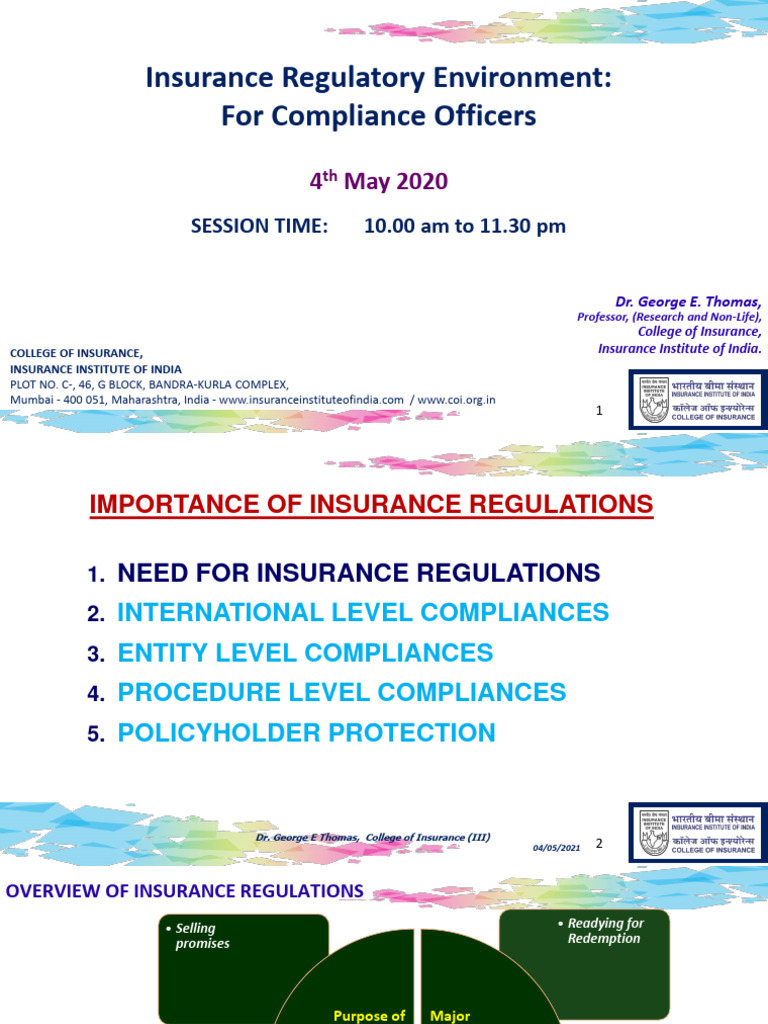 Insurance Regulations Overview for Compliance | PDF | Insurance ...
