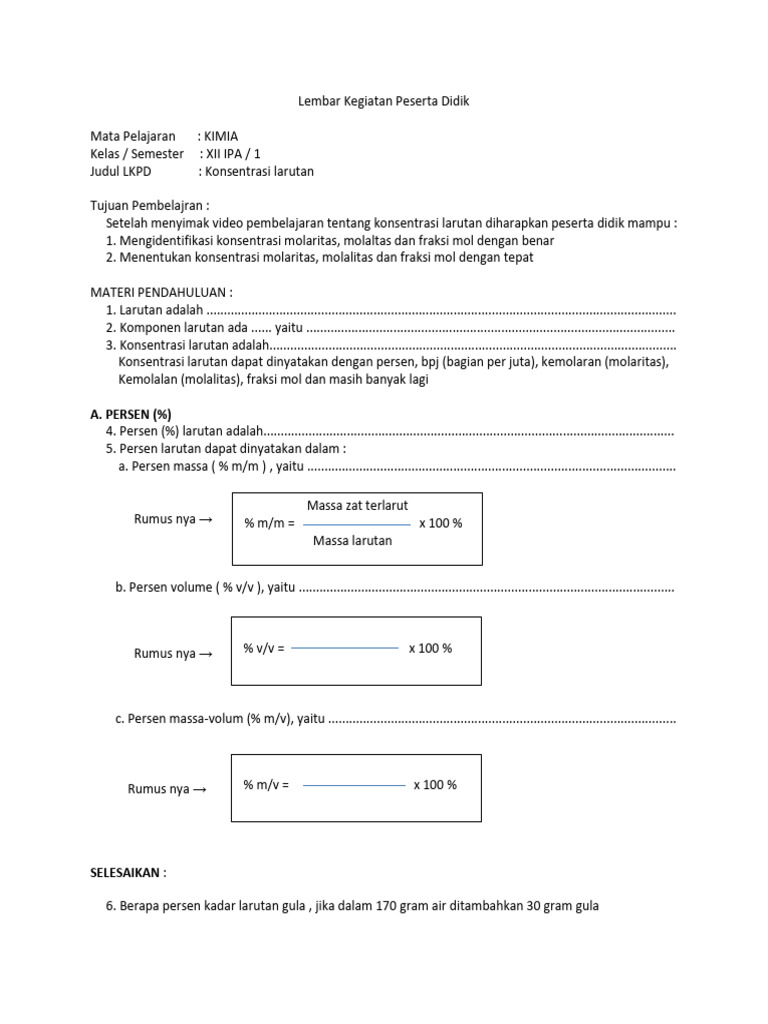 LKPD Konsentrasi Larutan Kimia | PDF