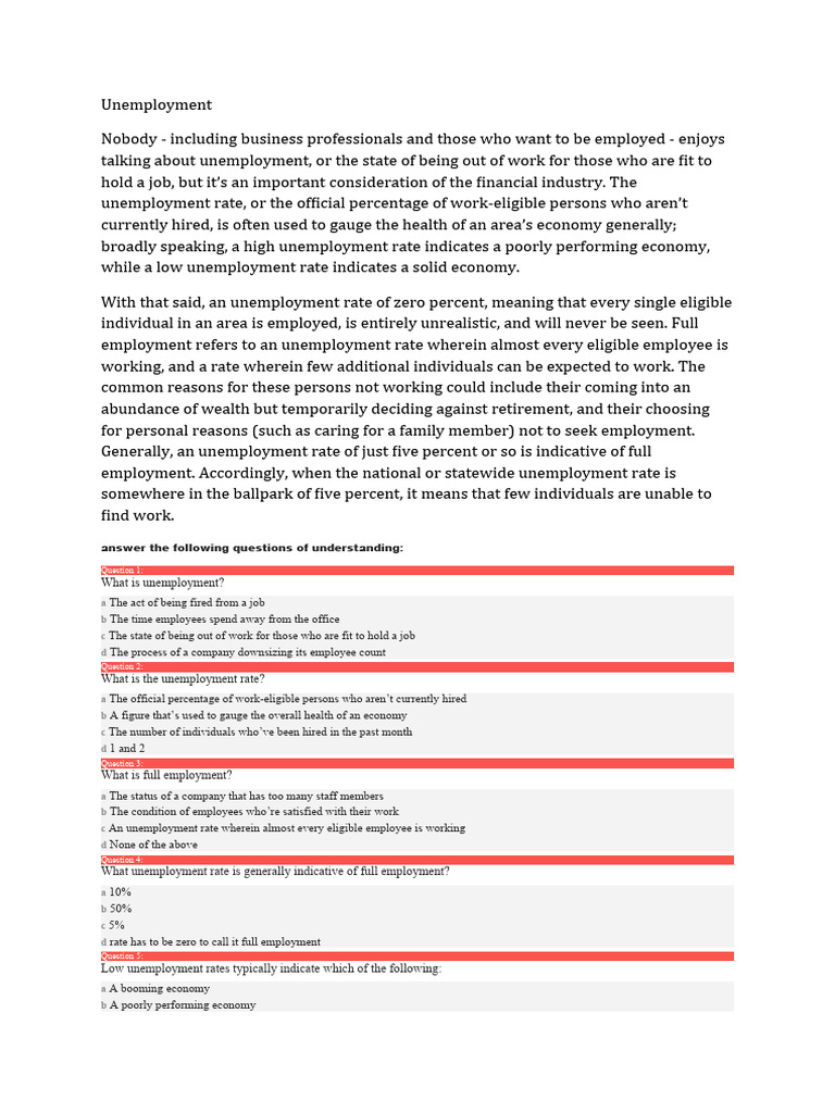 Unemployment | PDF | Unemployment | Employment