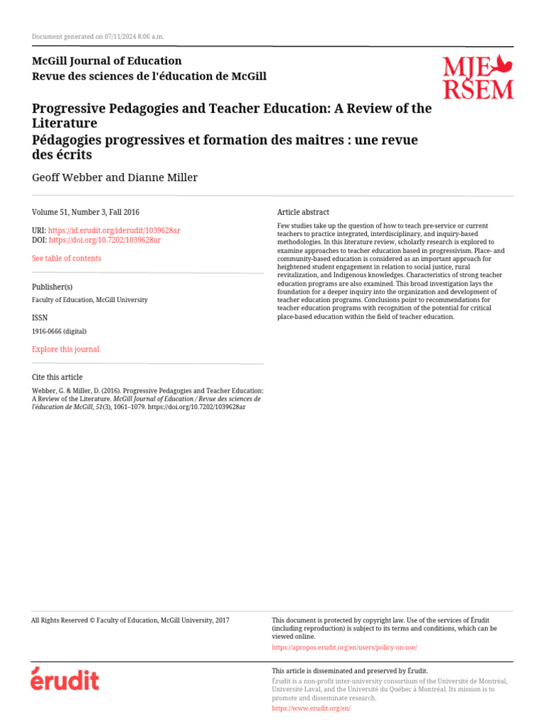 Progressive Pedagogies and Teacher Education - A Review of The ...