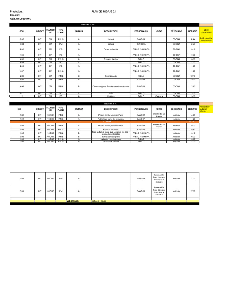 Plan de Rodaje Detallado | PDF