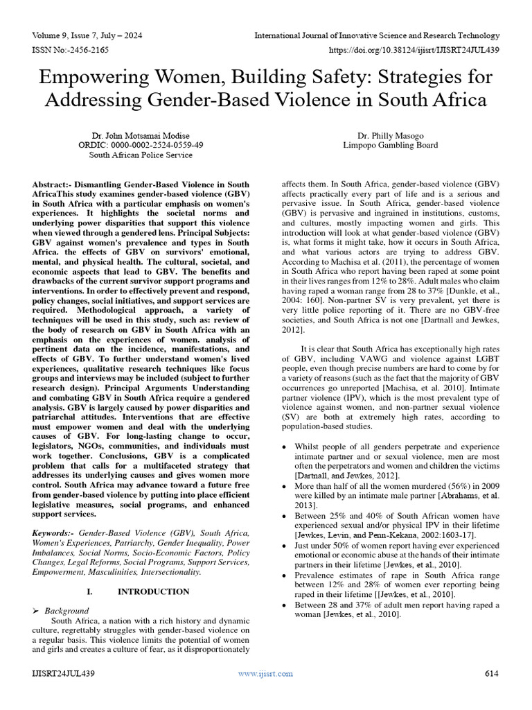 Empowering Women, Building Safety: Strategies For Addressing Gender-Based Violence in South ...