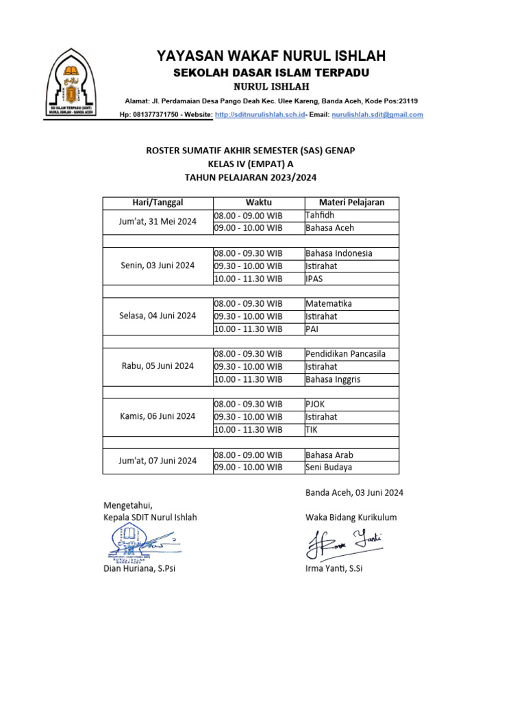 Roster Sas Genap 2023-2024 | PDF