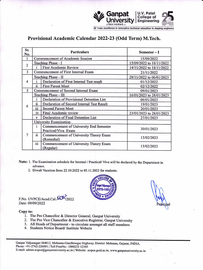 M.Tech Academic Calendar 2022-23 | PDF | Educational Stages | Social ...