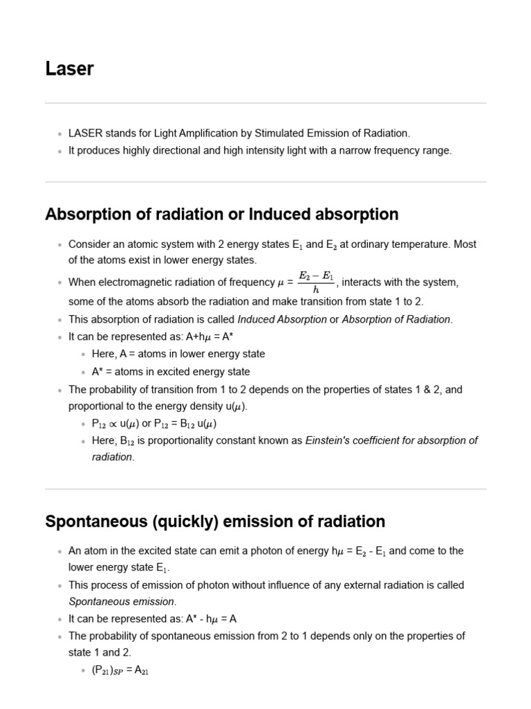 Laser | PDF | Laser | Electromagnetic Radiation