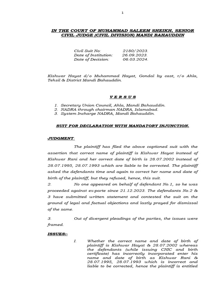 Court Ruling on Name and Birth Date Correction | PDF | Lawsuit ...