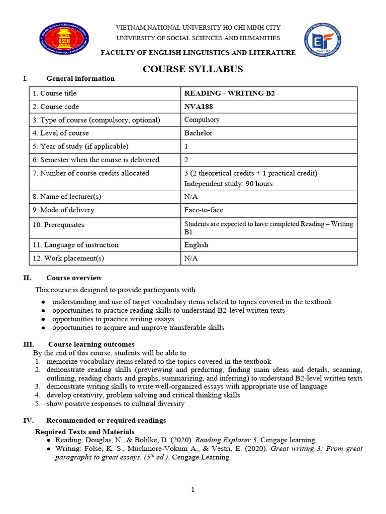 B2 Reading-Writing Course Guide | PDF | Lecture | Human Communication