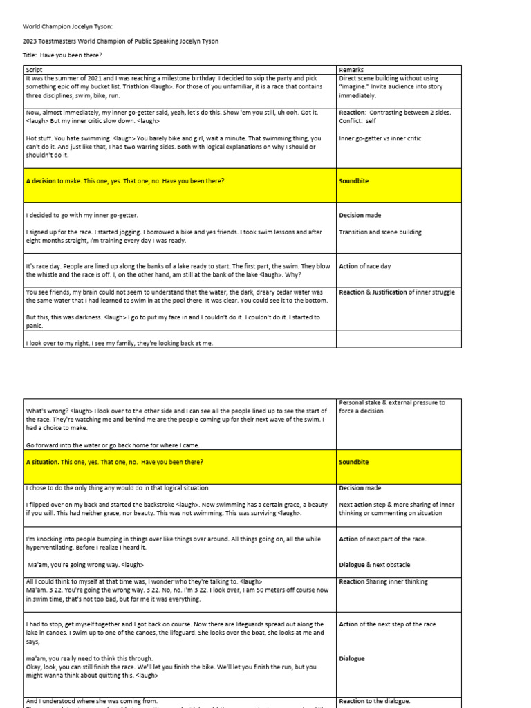 World Champion Jocelyn Tyson - Script - Analysis - v2 | PDF | Lifestyle