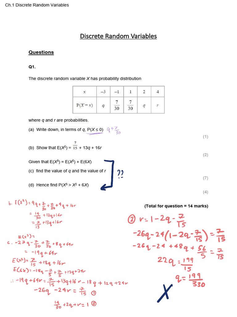 Discrete Random Variables Analysis and Problems | PDF | Probability ...