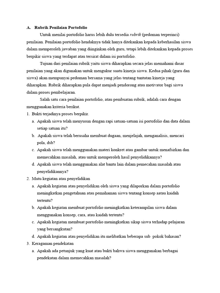 Rubrik Penilaian Portofolio | PDF