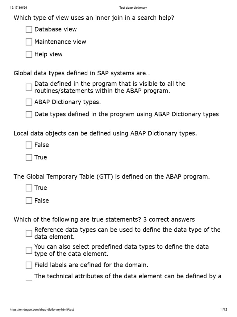 Test Abap Dictionary | PDF | Data Type | Databases Test Abap Dictionary | PDF | Data Type | Databases