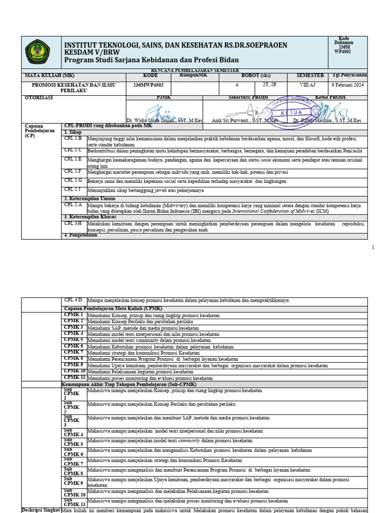RPS MK Promkes Ilmu Perilaku 23-24 | PDF