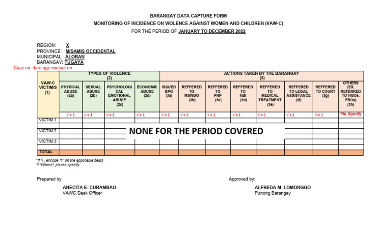 vawc-BARANGAY-DATA-CAPTURE-FORM | PDF | Sexual Abuse | Problem Behavior