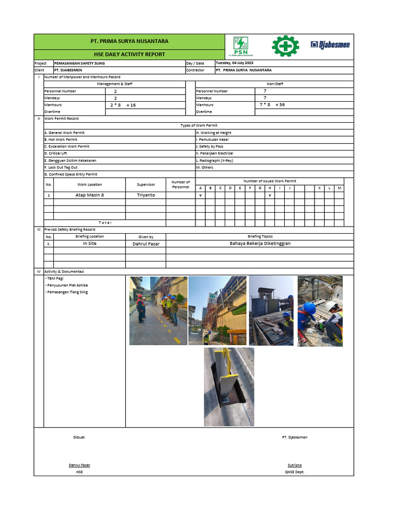 Safety Sling Installation Report - July 2023 | PDF