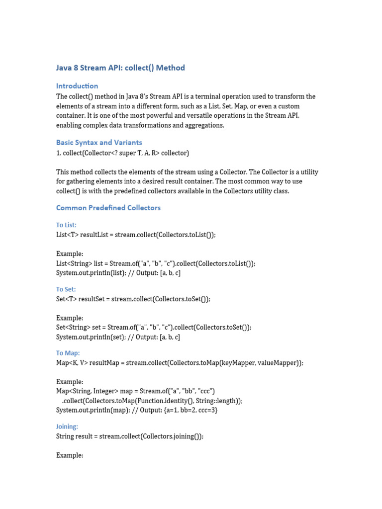 Collect Method in Java Streams | PDF | String (Computer Science) | Java ... Collect Method in Java Streams | PDF | String (Computer Science) | Java ...