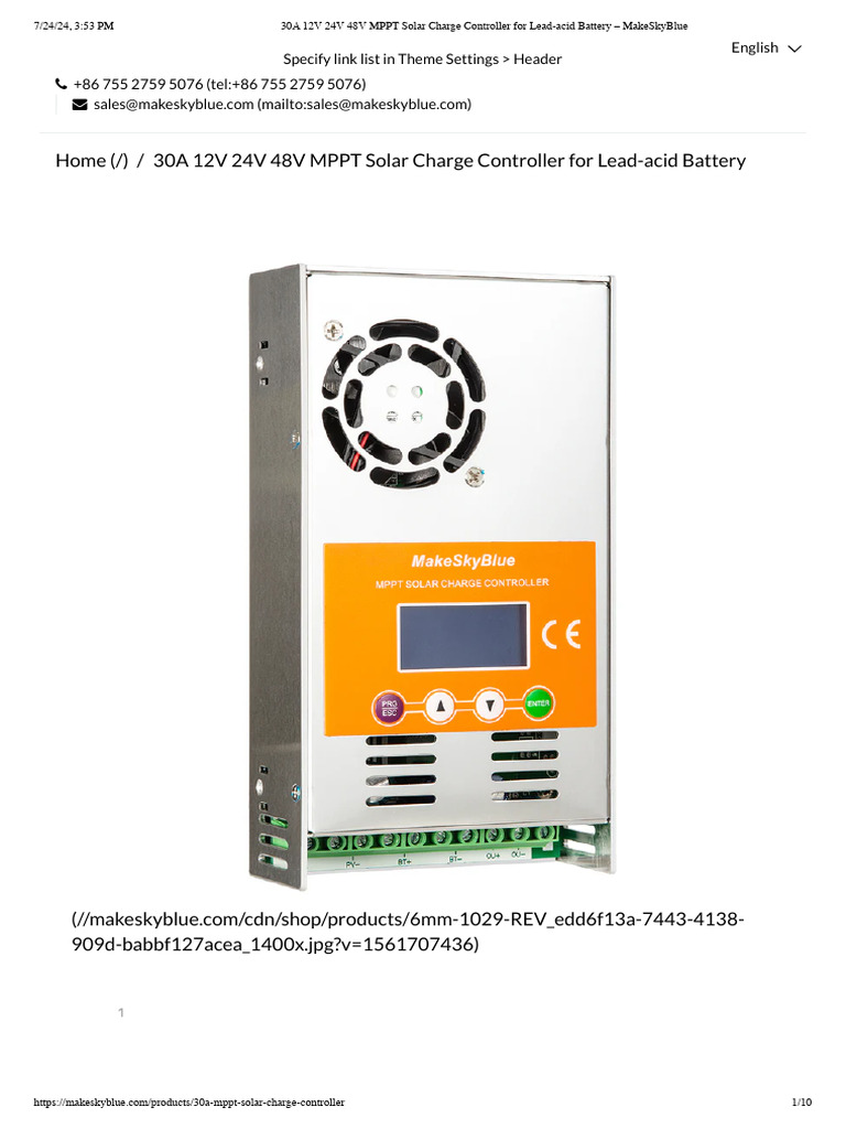 30A 12V 24V 48V MPPT Solar Charge Controller For Lead-Acid Battery - MakeSkyBlue | PDF | Battery ...