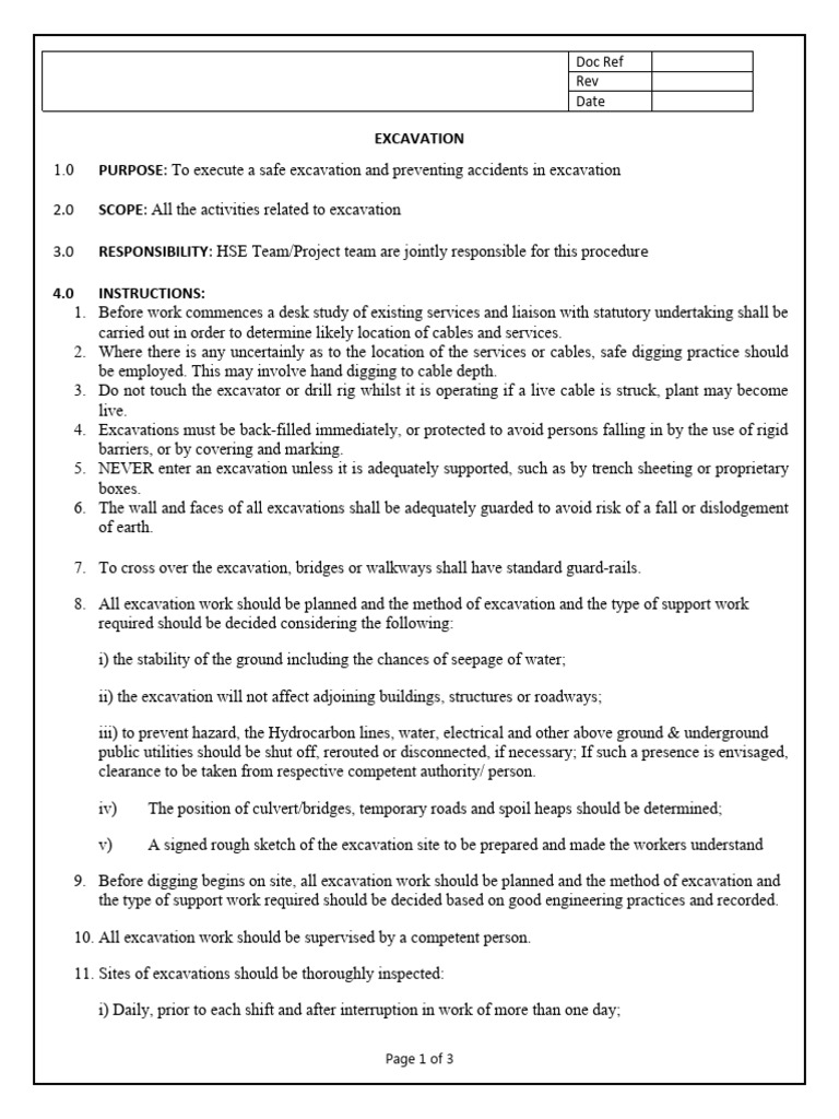Sample Reference Hse Ocp 00 Excavation Jan 24 Pdf Trench Deep Foundation