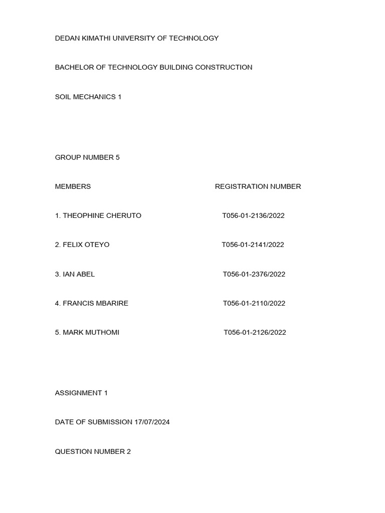Soil Mechanics Assignment 1 | PDF | Soil Science | Earth Sciences Soil Mechanics Assignment 1 | PDF | Soil Science | Earth Sciences