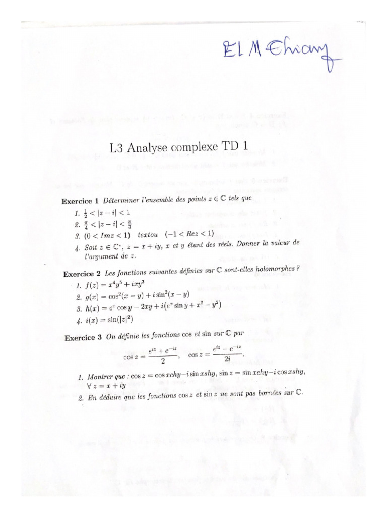 L3 Analyse Complexe TD 1 | PDF