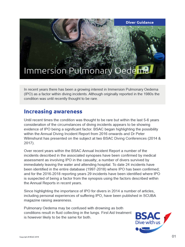 Bsac Diver Guidance Immersion Pulmonary Oedema | PDF | Underwater ...
