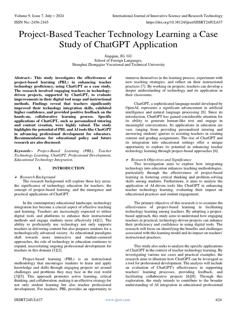 Project-Based Teacher Technology Learning A Case Study of ChatGPT Application | PDF | Project ...