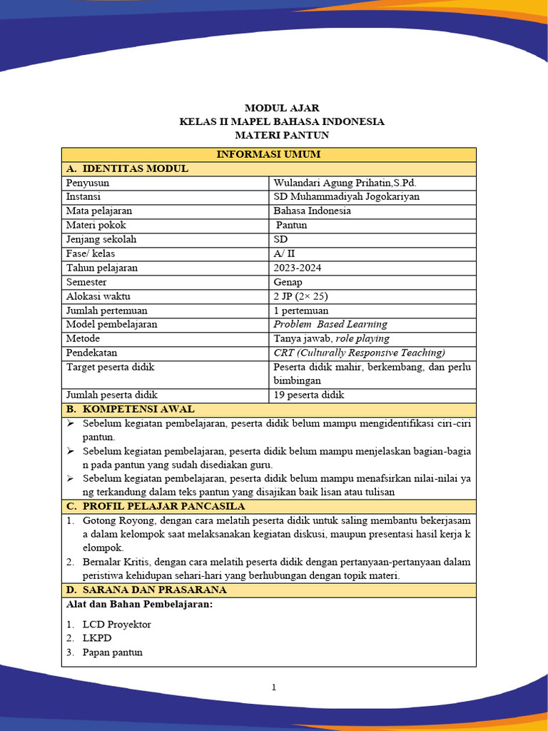 MODUL AJAR B.ind Wulan | PDF