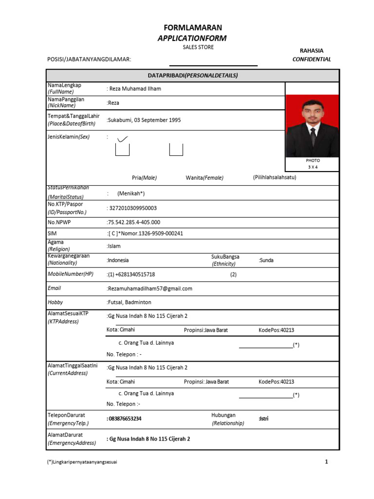 (PAI) Form Aplikasi Calon Karyawaaan - 240718 - 054243 | PDF