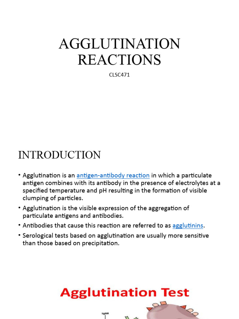 Agglutination Reactions | PDF | Immunology | Medical Specialties