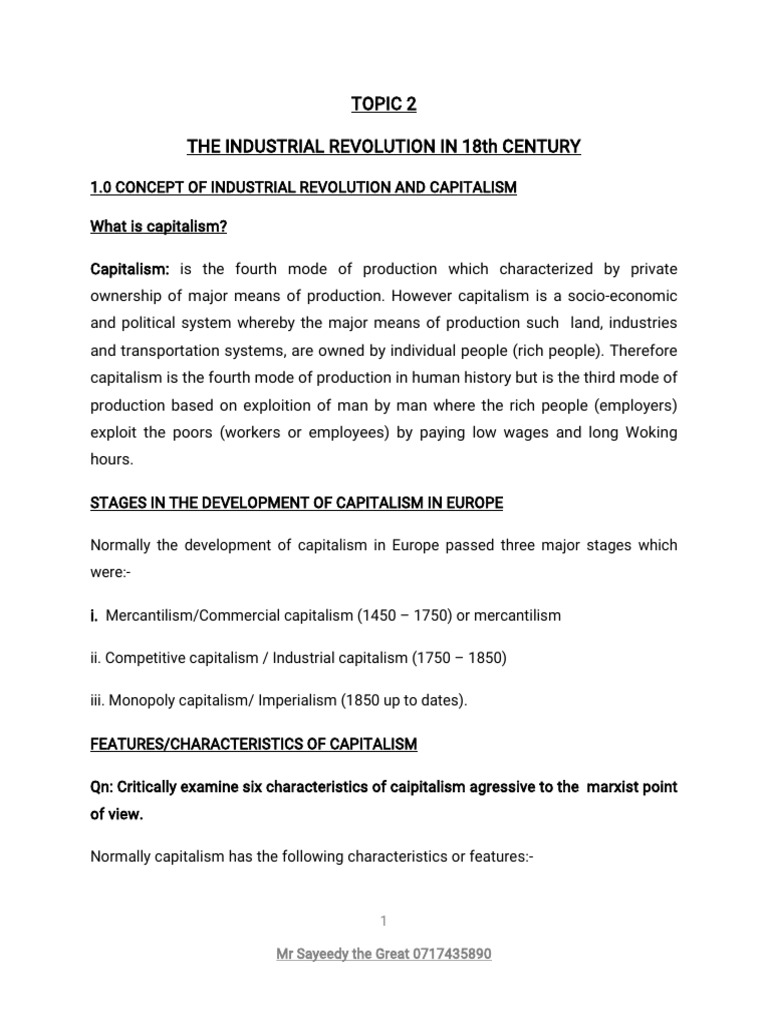 Industrial Revolution and Capitalism Overview | PDF | Capitalism ...