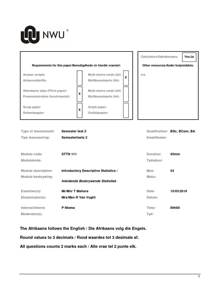 STTN111 SMT2 2019 | PDF