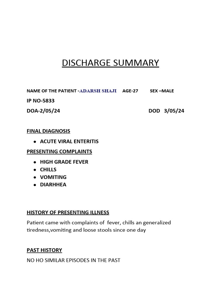 Discharge Summaryip No-5833 | PDF | White Blood Cell | Diseases And ...