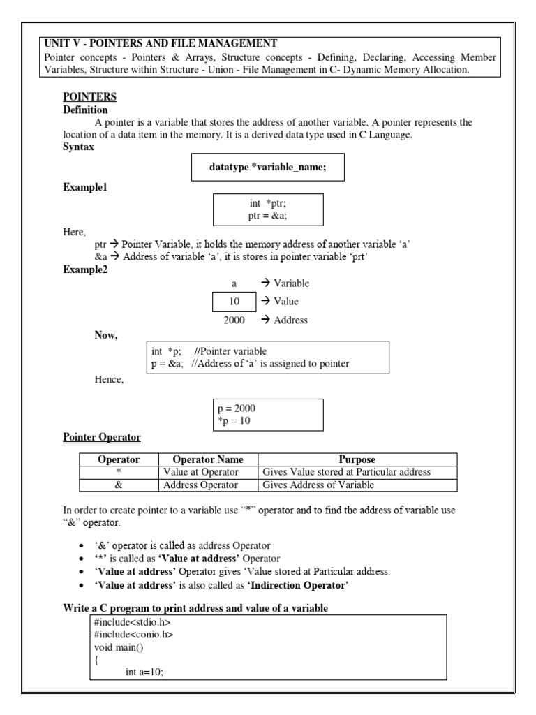 Unit V | Download Free PDF | Pointer (Computer Programming) | Integer (Computer Science)