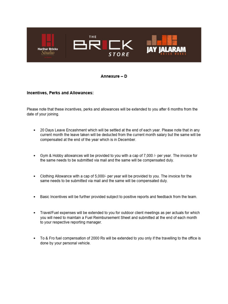 Annexure D - Incentive, Perks and Allowances | PDF | Economies | Business