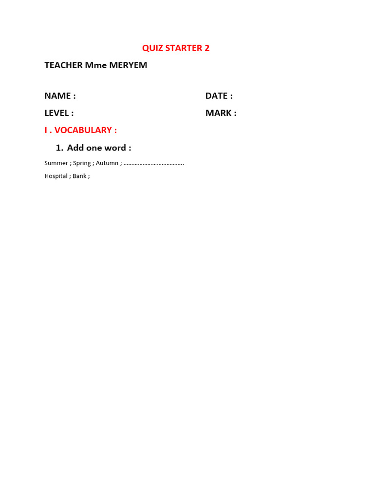 Quiz Starter 2 | PDF