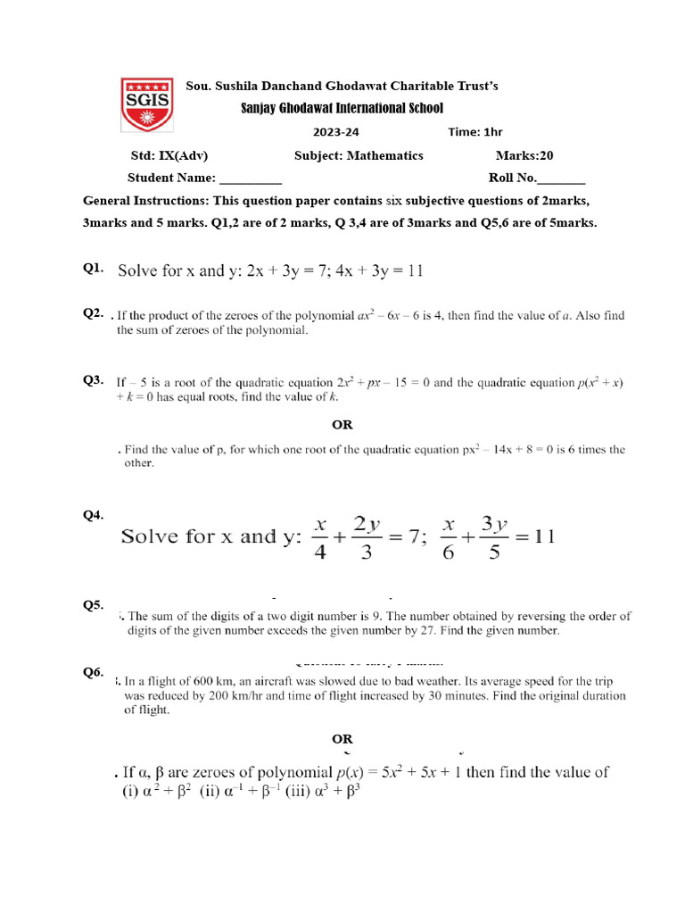 Grade IX Math Exam Paper | PDF