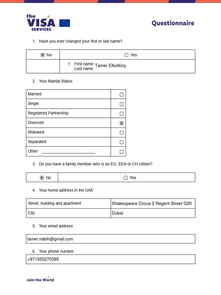 Questionnaire Schengen Editable ENG | PDF