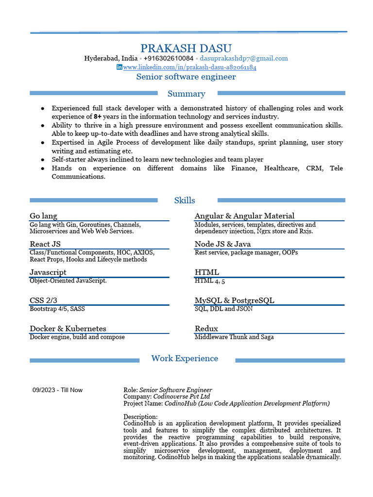 Dasu Prakash - 8+ Yearsv-Hyderabad. | PDF | Java Script | Bootstrap (Front End Framework)