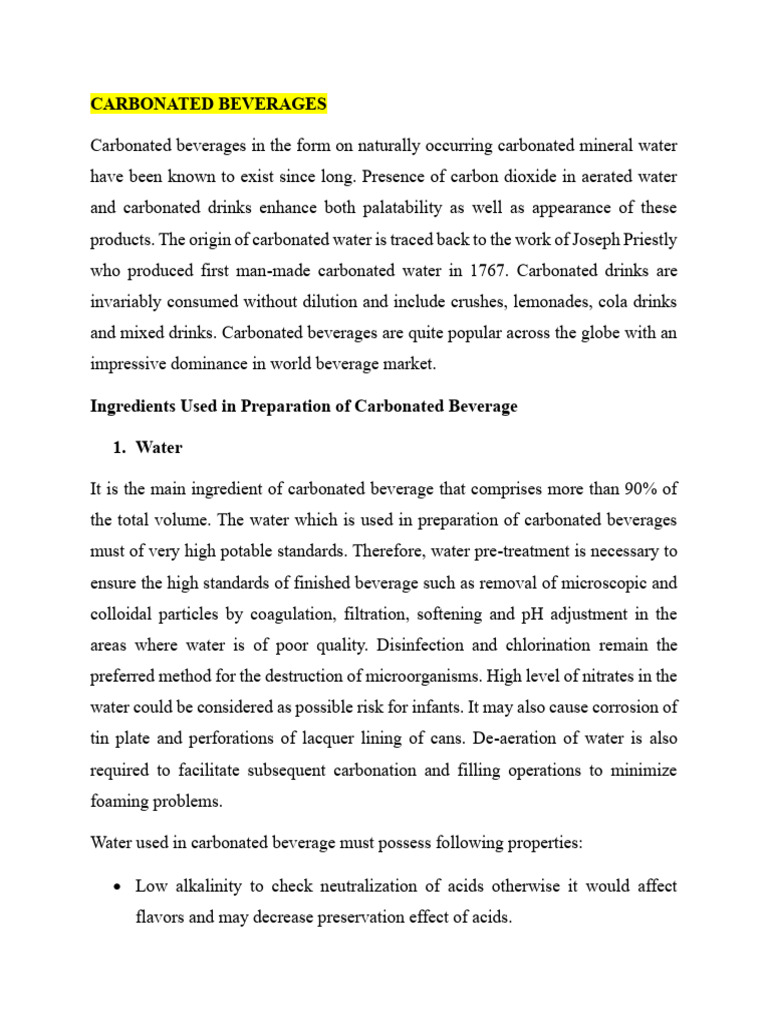 Carbonated Beverages Notes | PDF | Sugar Substitute | Soft Drink