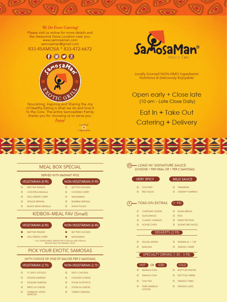 Samosa Man 1119 PC Menu | PDF | Sauce | Thai Cuisine