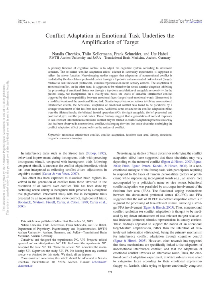 Conflict Adaptation in Emotional Task | PDF | Dorsolateral Prefrontal ...