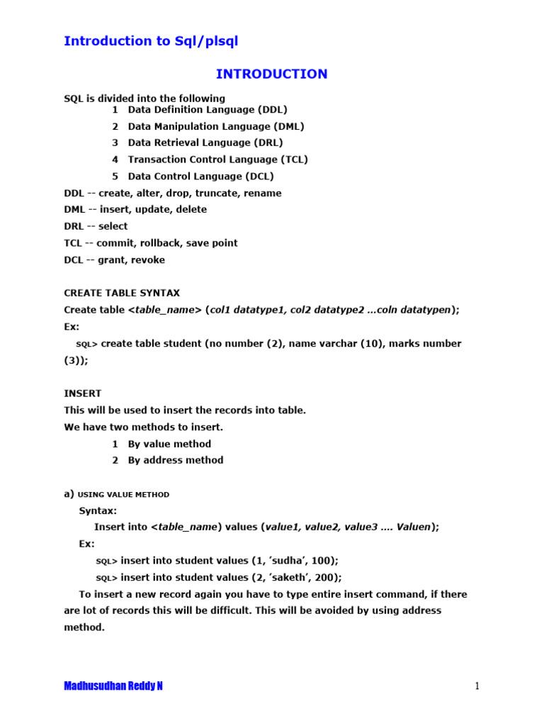 PLSQL Concepts | PDF | Pl/Sql | Sql