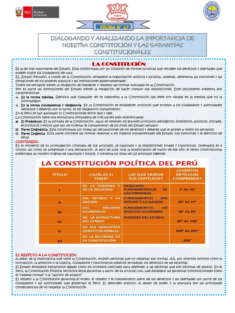 FICHA N°17-5TO CONSTITUCION (1) | Descargar gratis PDF | Justicia | Crimen y violencia