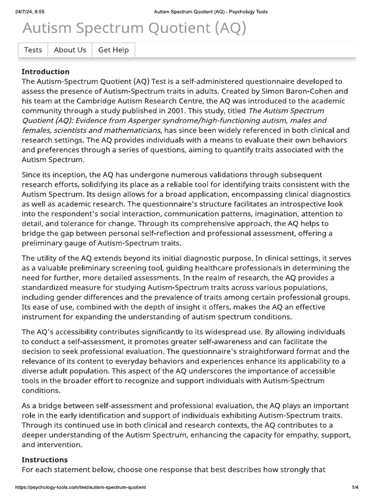 Autism-Spectrum Quotient (AQ) | PDF