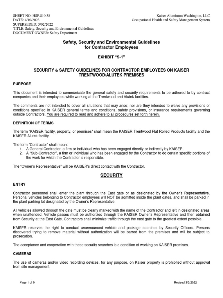 S1 Security Safety Guidelines 2023-04-11 | PDF | Personal Protective ...