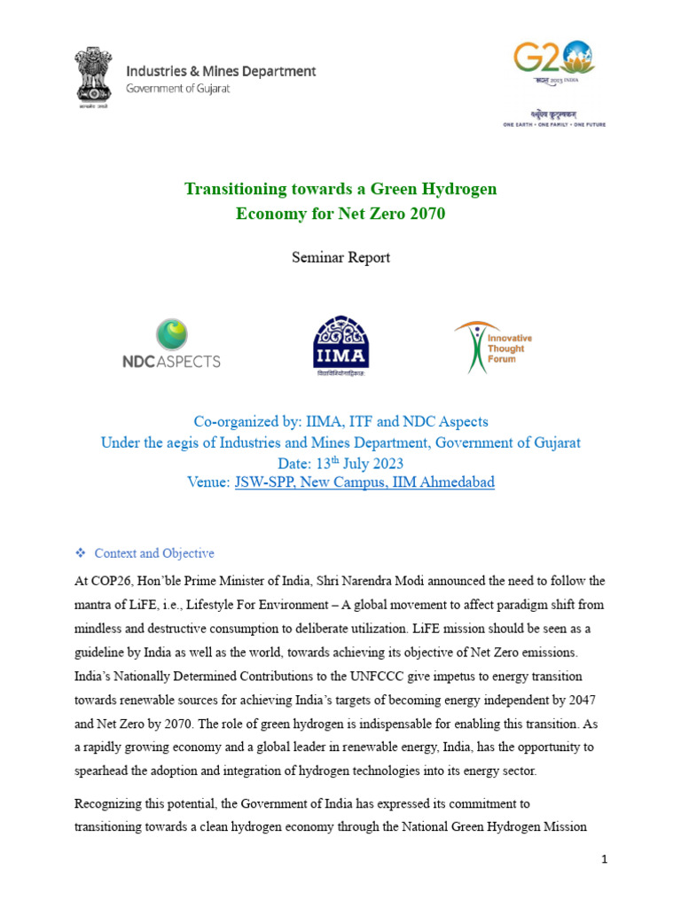 IIMA Green Hydrogen Seminar Report | PDF | Climate Change Mitigation | Sustainable Energy
