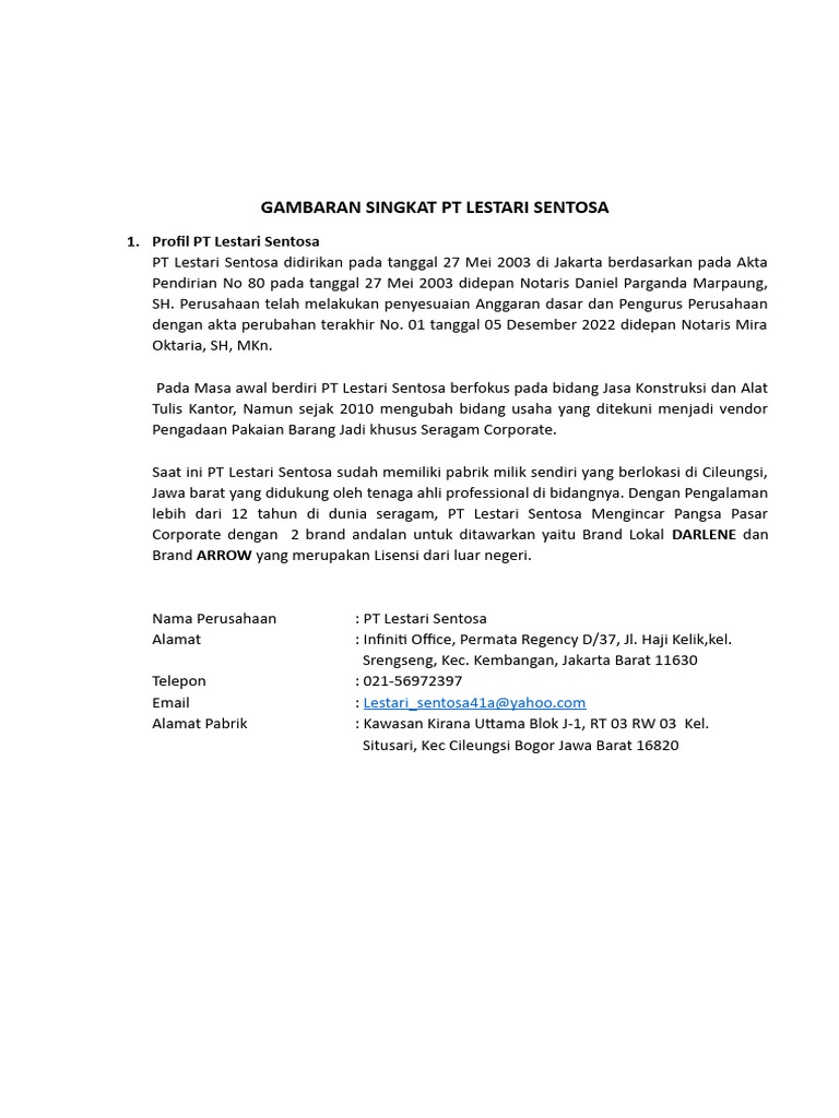 Contoh Gambaran Singkat Perusahaan | PDF