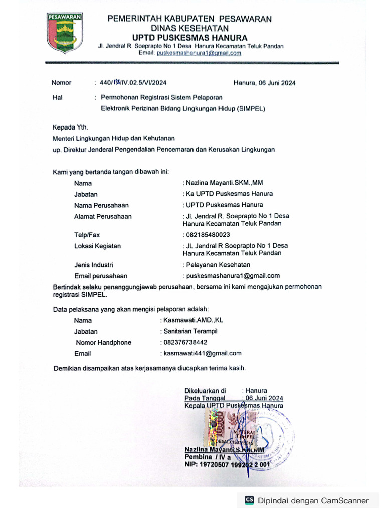 Surat Permohonan SIMPEL PKM Hanura | PDF