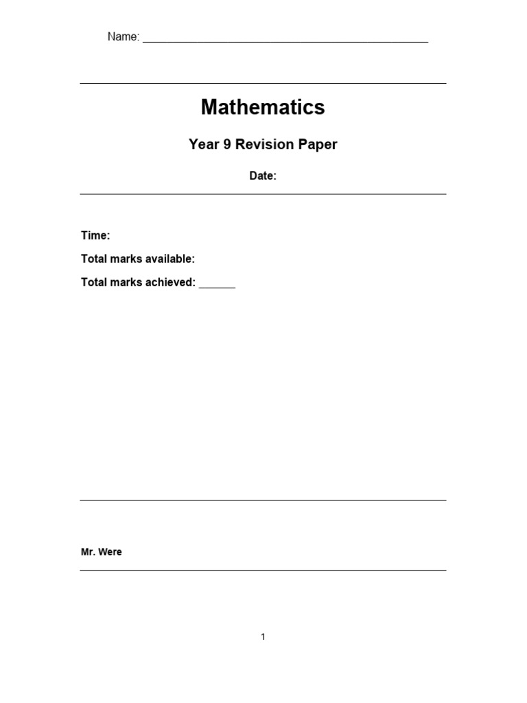 Year 9 Maths Revision Test | PDF | Speed | Elementary Geometry