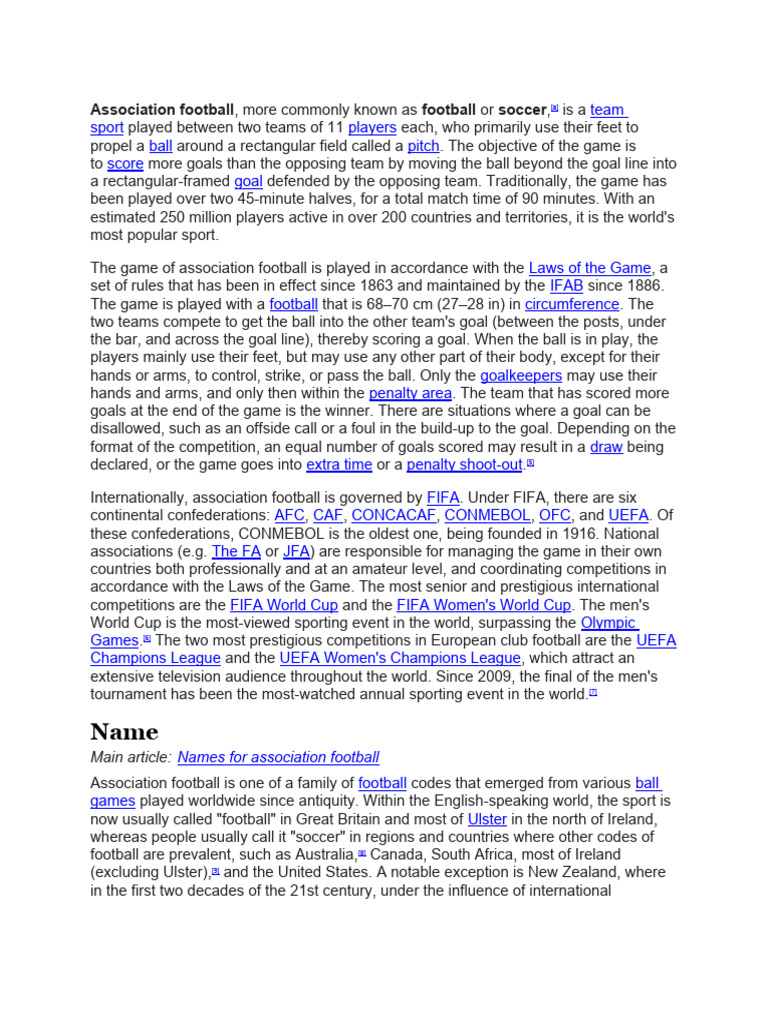 Overview of Association Football | PDF | Association Football | Sports