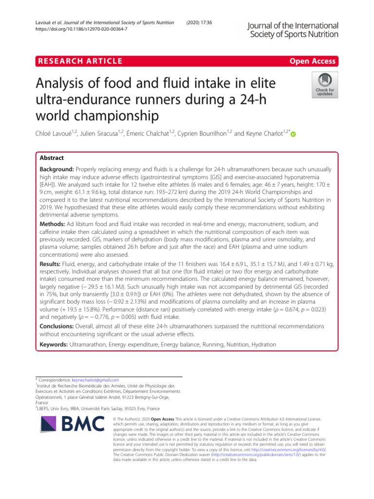 Analysis of Food and Fluid Intake in Elite Ultra-E | PDF | Sports ...
